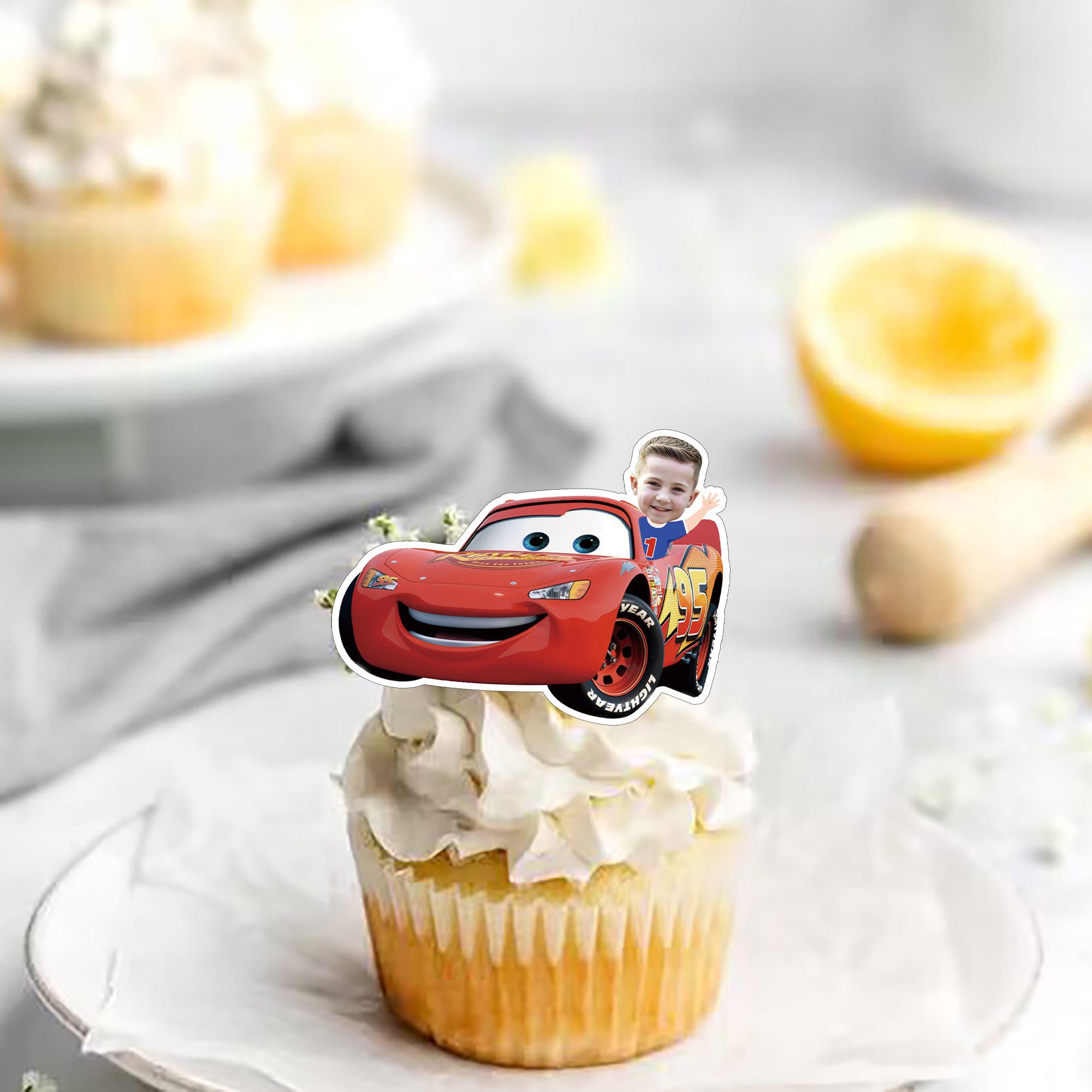 Custom Photo Cupcake Toppers Printable,lightning Mcqueen Birthday ...