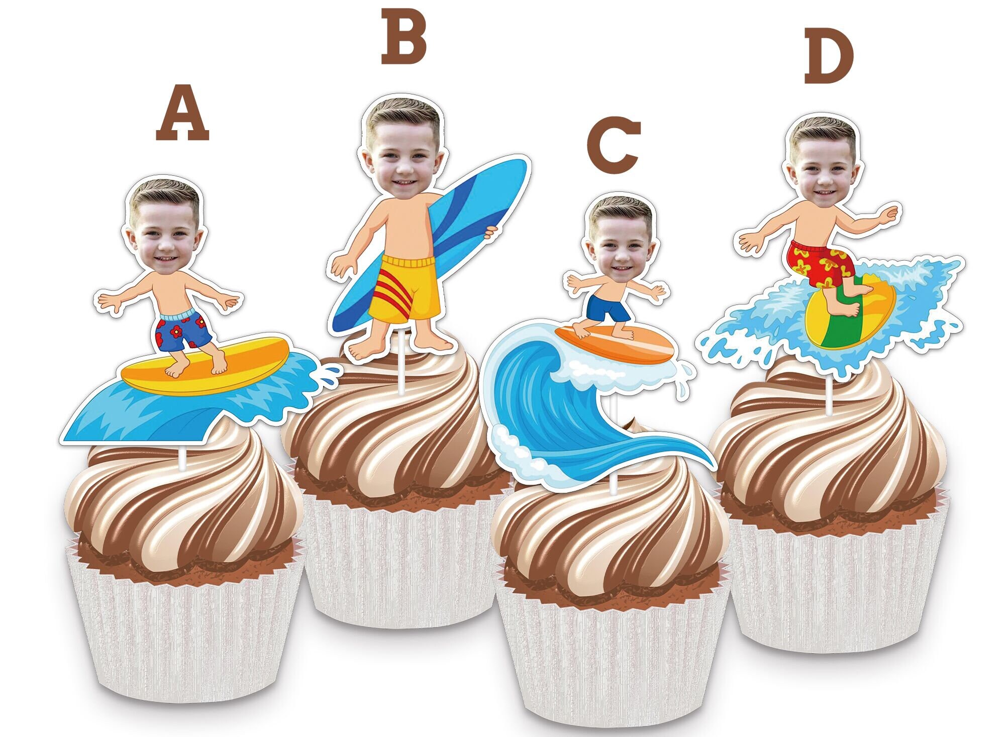 Custom Surfer Face Cupcake Toppers: Birthday Party Decor - Etsy
