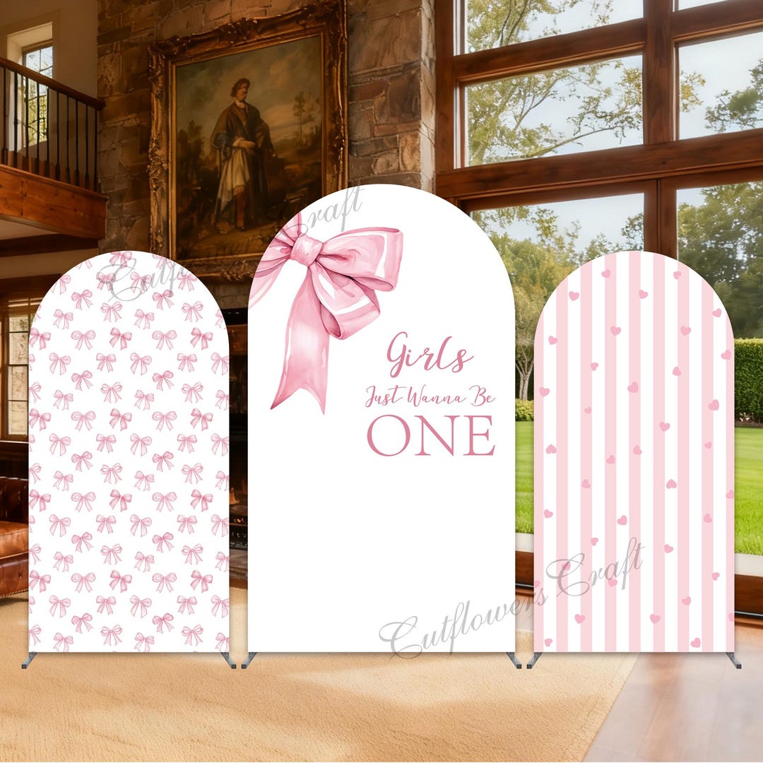 Pink Bow 1st Birthday Arch Cover: "girls Just Wanna Be One" Polyester ...