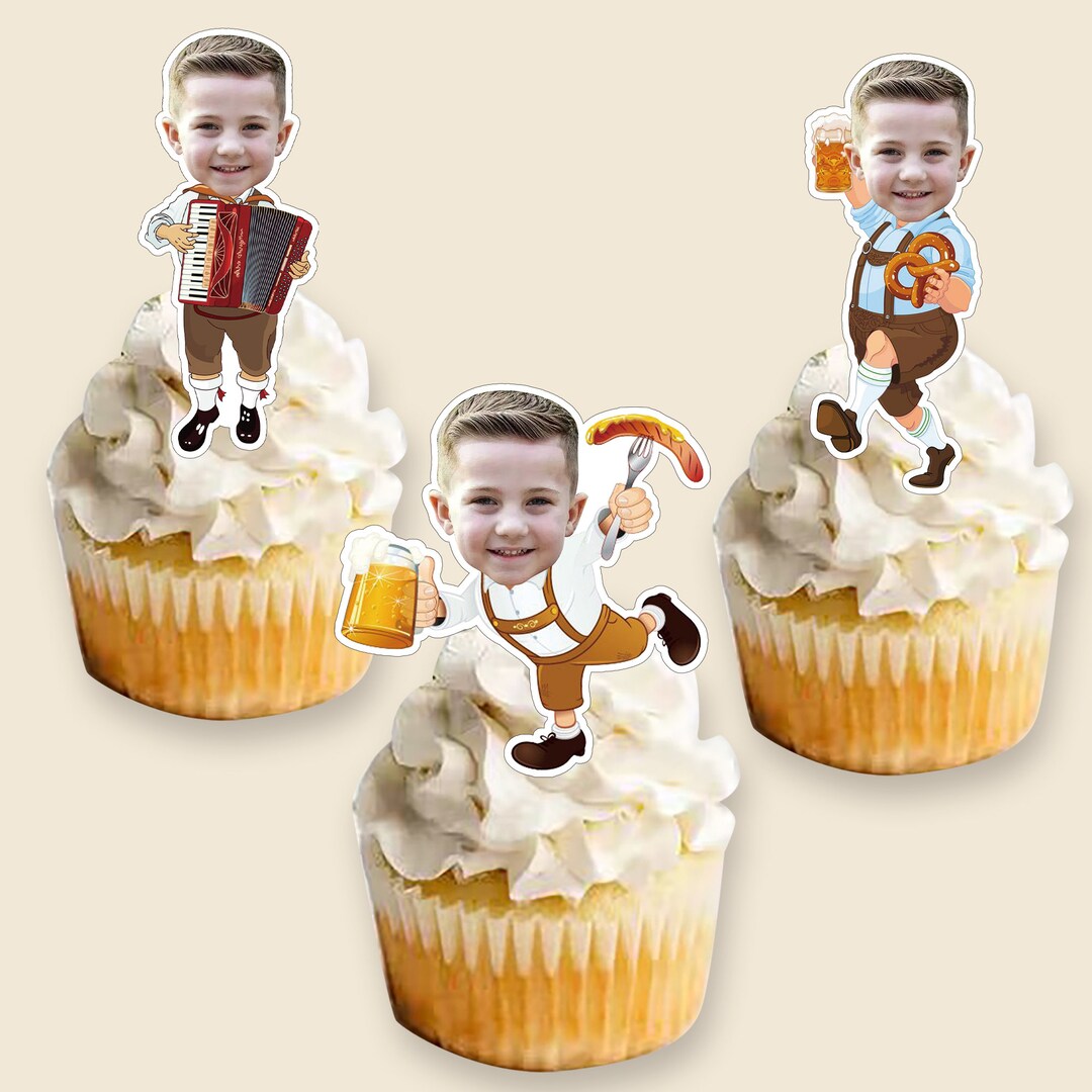 Custom Photo Cupcake Toppers Printable, Lederhosen Birthday Face ...
