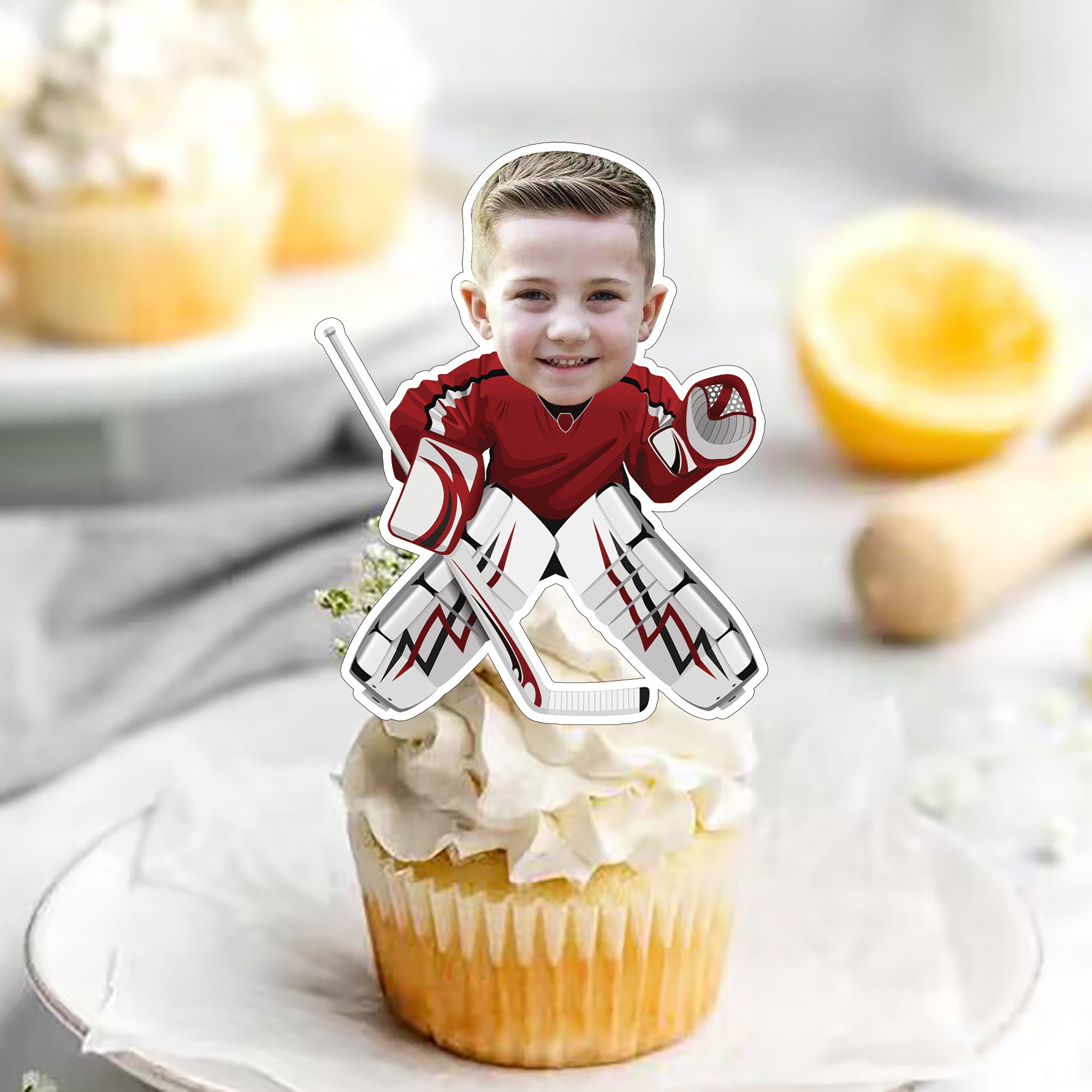 Custom Photo Cupcake Toppers Printable, Hockey Goalie Birthday Face ...