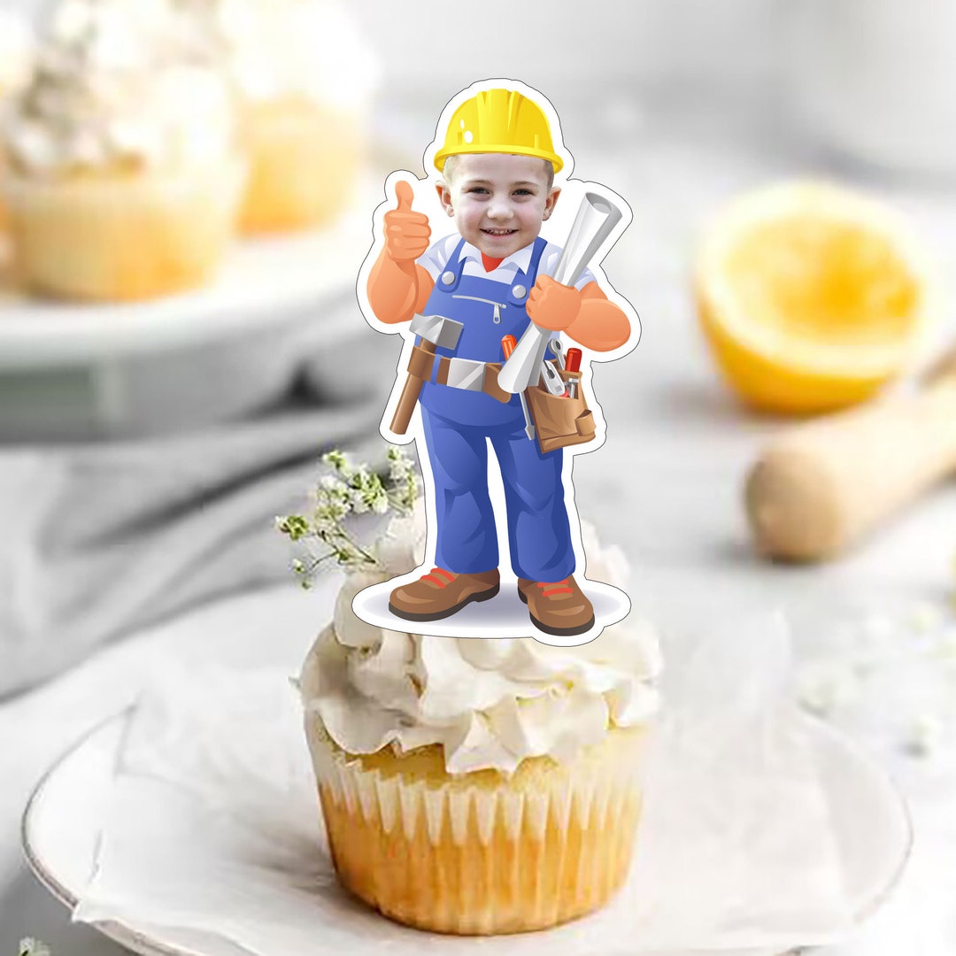 Custom Photo Cupcake Toppers Printable,worker Construction Birthday ...