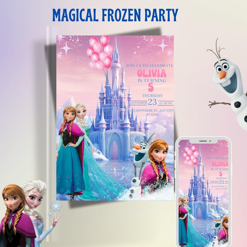 Frozen Birthday Elsa Princess, Invitation, Winter Snow Printable, Pink ...