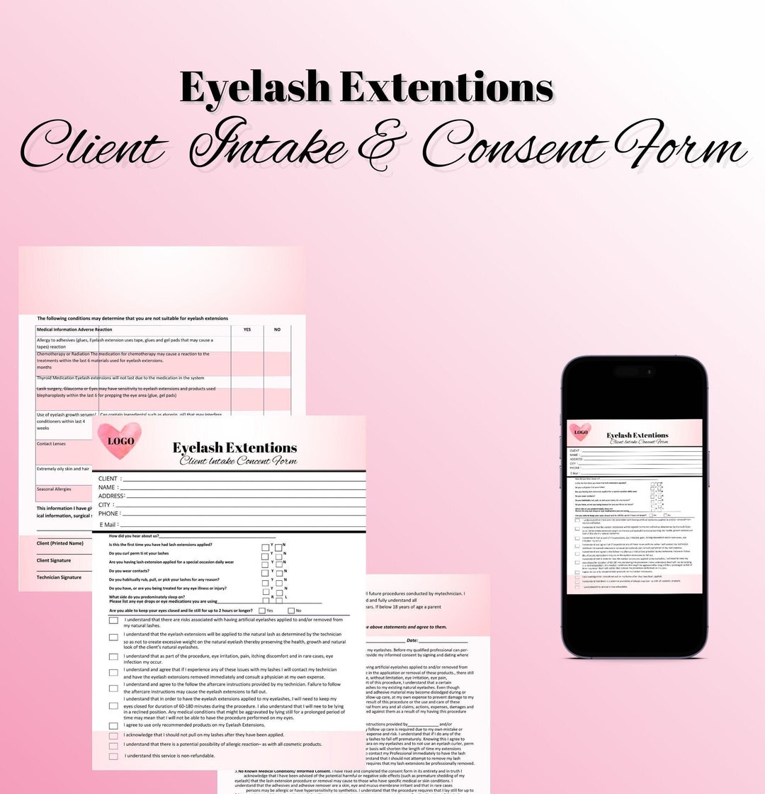 Editable Eyelash Concent Forms, Mink Eyelash Intake Form, Lash Tech ...