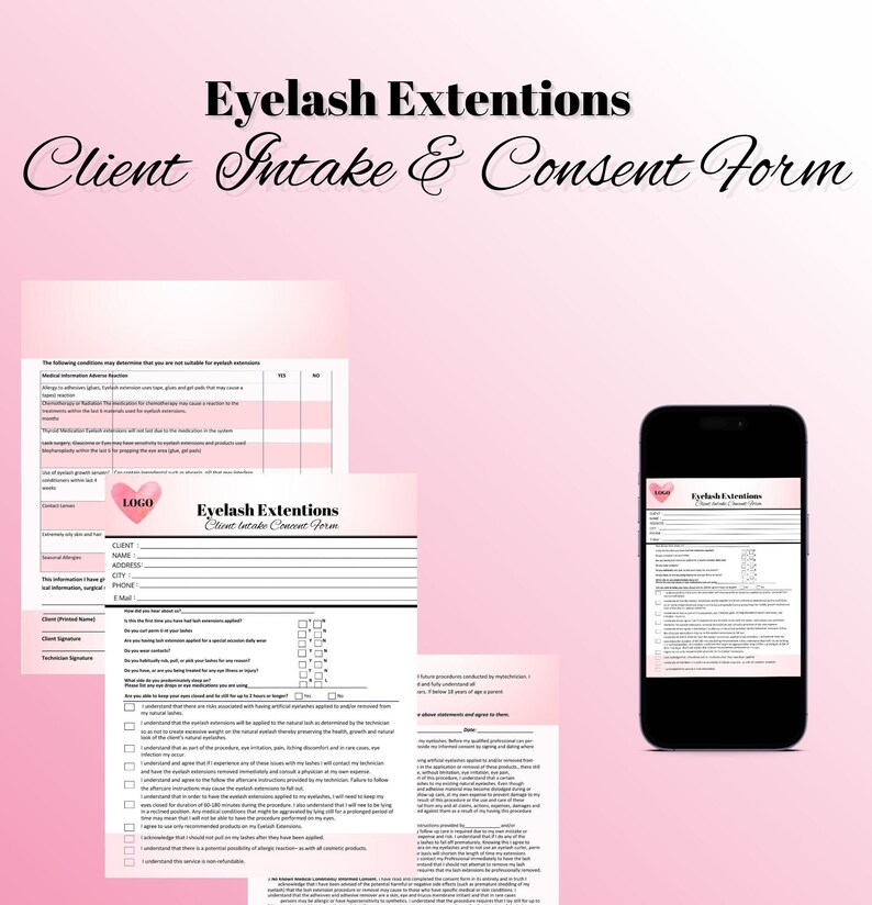 Editable Eyelash Concent Forms, Mink Eyelash Intake Form, Lash Tech ...