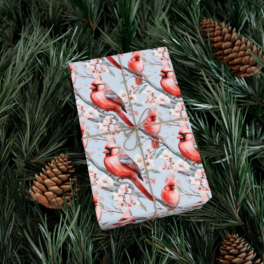 Gift Wrapping Paper Ecofriendly | Cardinals W/pink Cherry Blossoms ...
