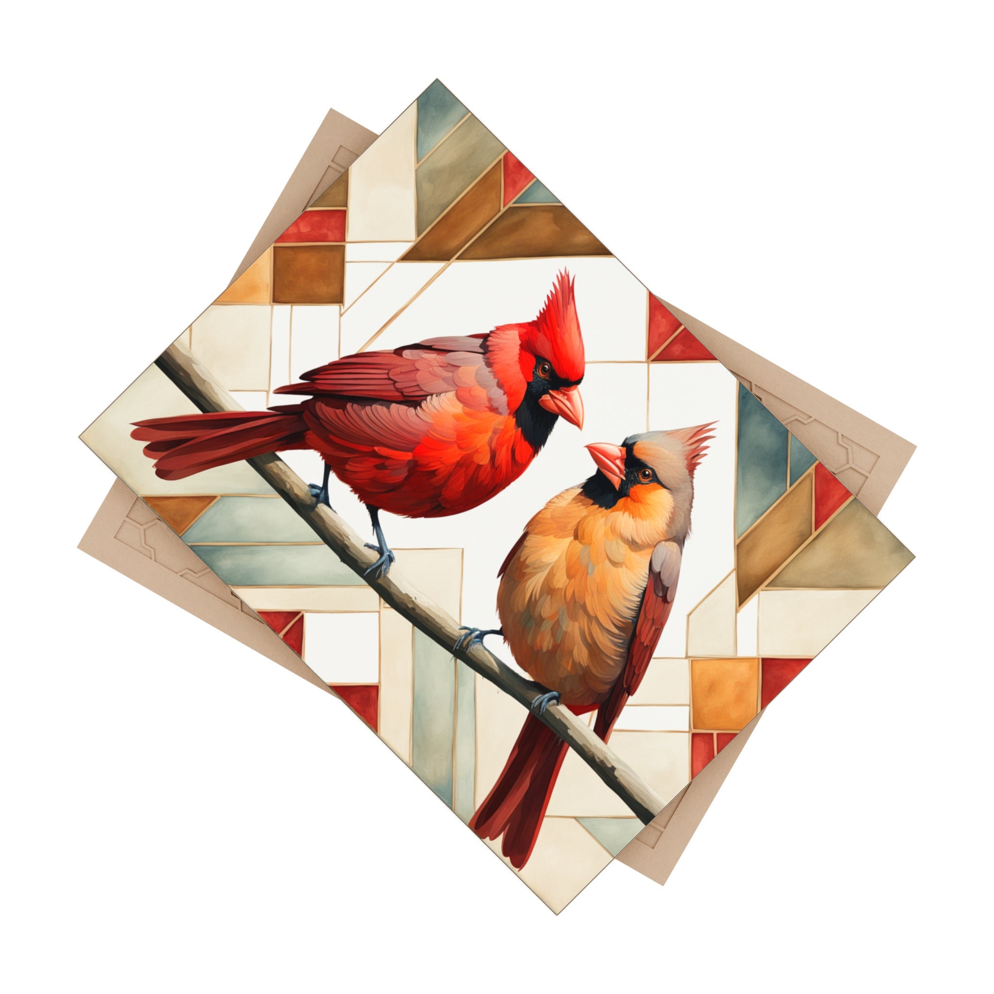 Cardinal Pair Watercolor Stained Glass Mosaic Look Tile Gift for Bird ...