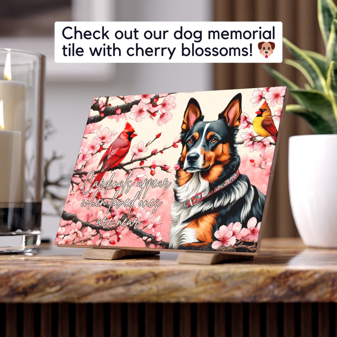 Dog Memorial Plaque Cherry Blossom Pet Remembrance Gift With Red ...