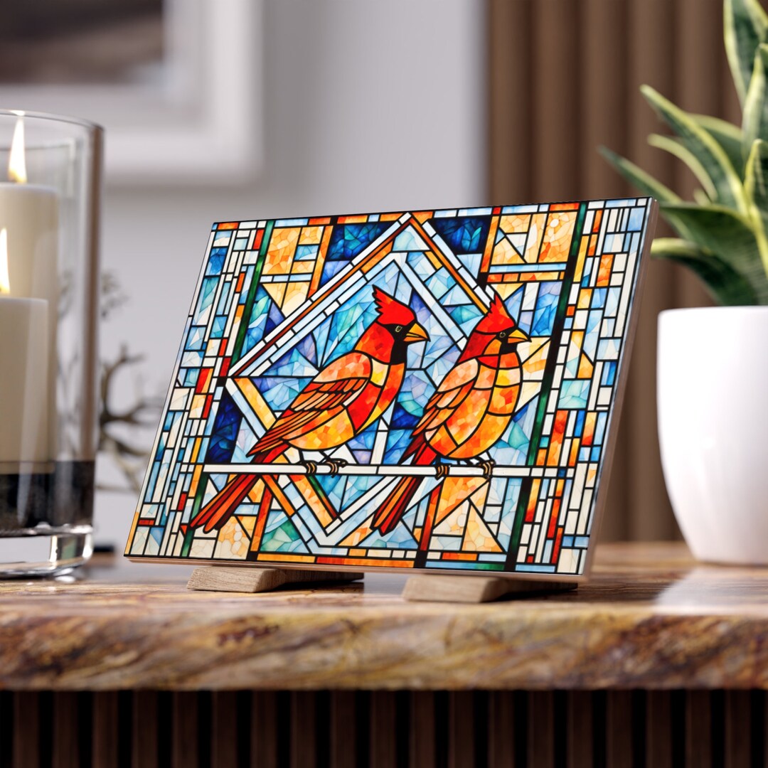 Cardinal Stained Glass Mosaic Tile Gift for Bird Lovers - Cardinal ...