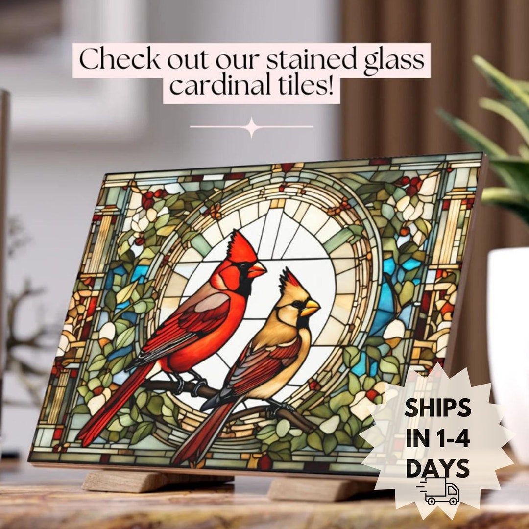 Stained Glass Cardinal Pair Ceramic Tile: Bird Memorial Plaque - Etsy