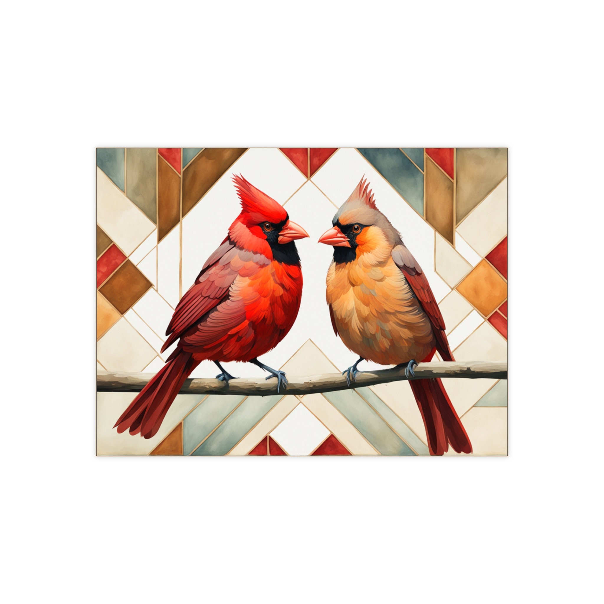 Cardinal Pair Watercolor Stained Glass Mosaic Look Tile Gift for Bird ...