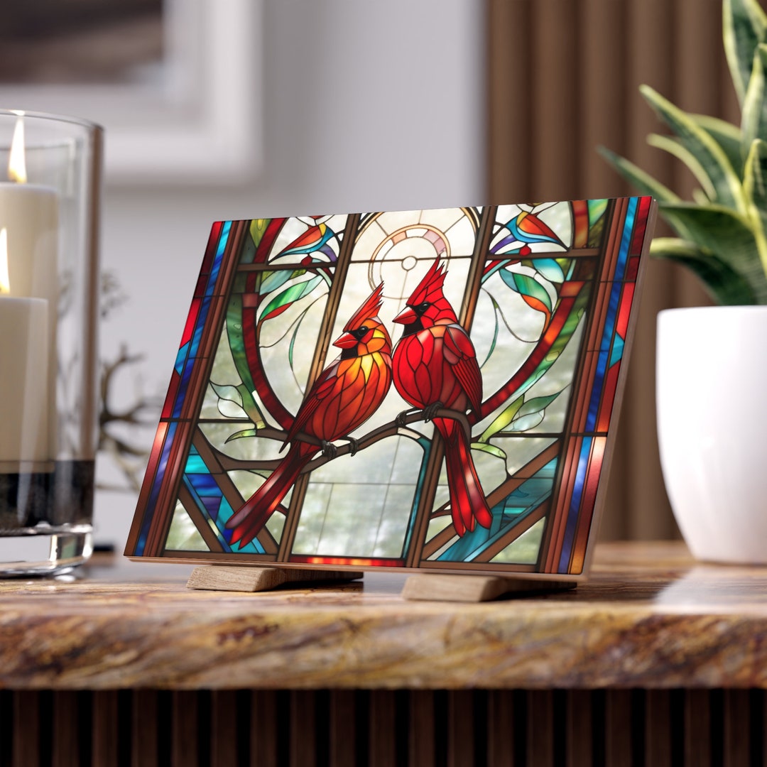 Cardinal Stained Glass Sunrise Ceramic Tile Gift Stain Glass Look ...