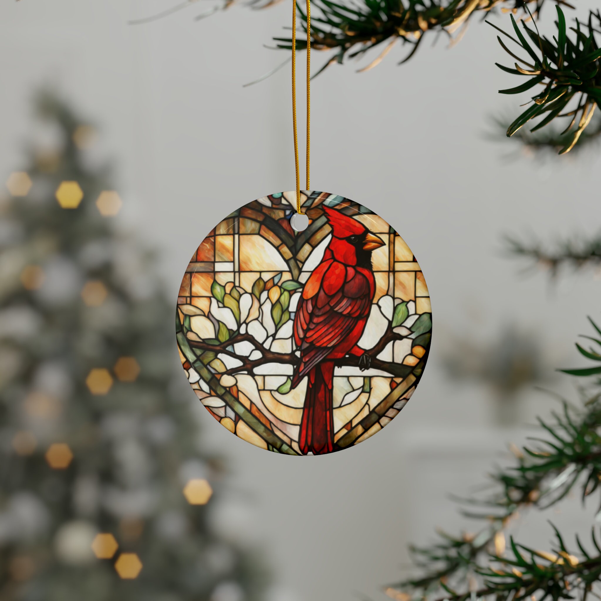 Cardinal Ornament Stained Glass Memorial Unique Family Remembrance Gift ...