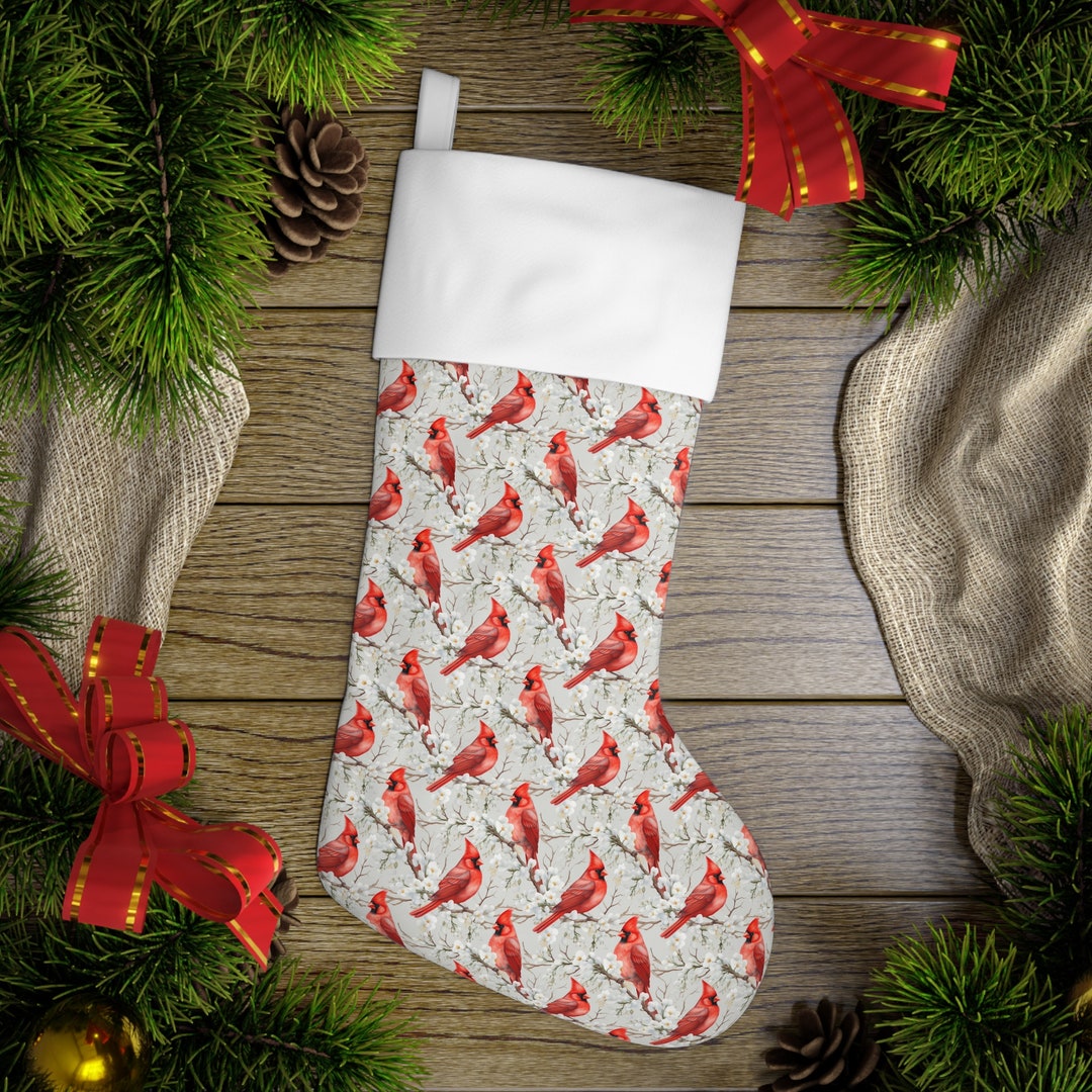 Cardinal Christmas Stocking White Dogwood With Red Birds Holiday ...