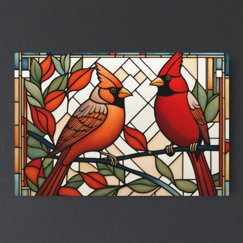 Cardinal Pair Metal Sign: Stained Glass Look Decorative Art - Etsy
