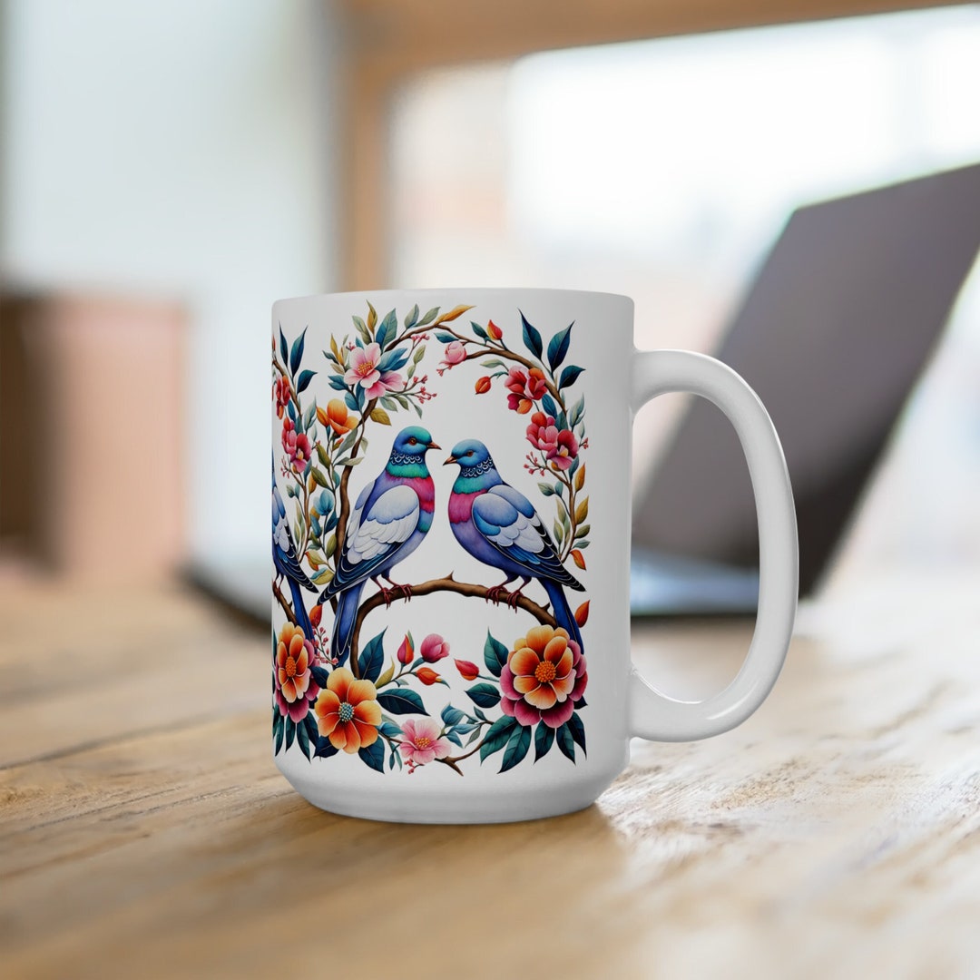 Mourning Doves Coffee Mug 15 Oz | Spring Floral Ceramic Coffee Mug ...