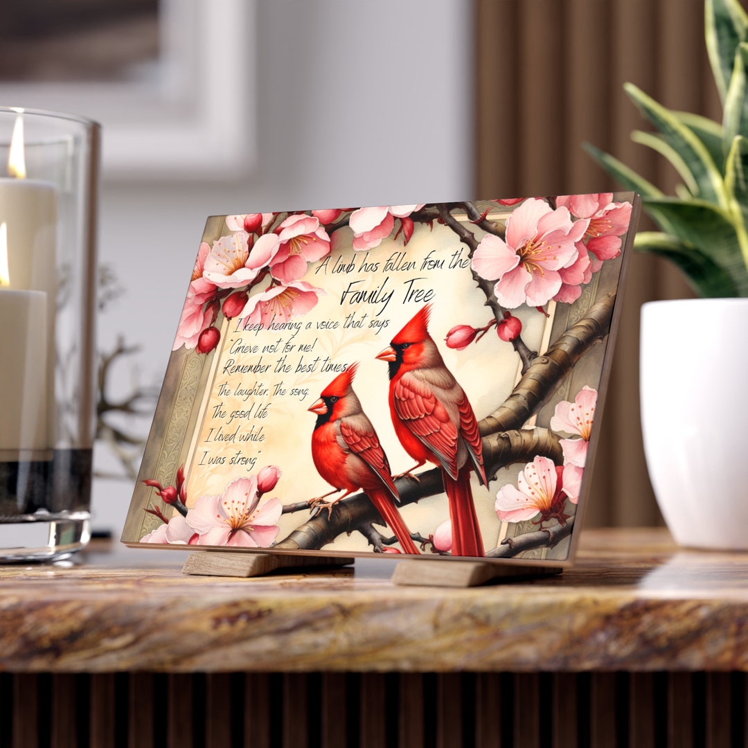 Cardinal Memorial A Limb Has Fallen Poem Watercolor Tile Gift | Cherry ...
