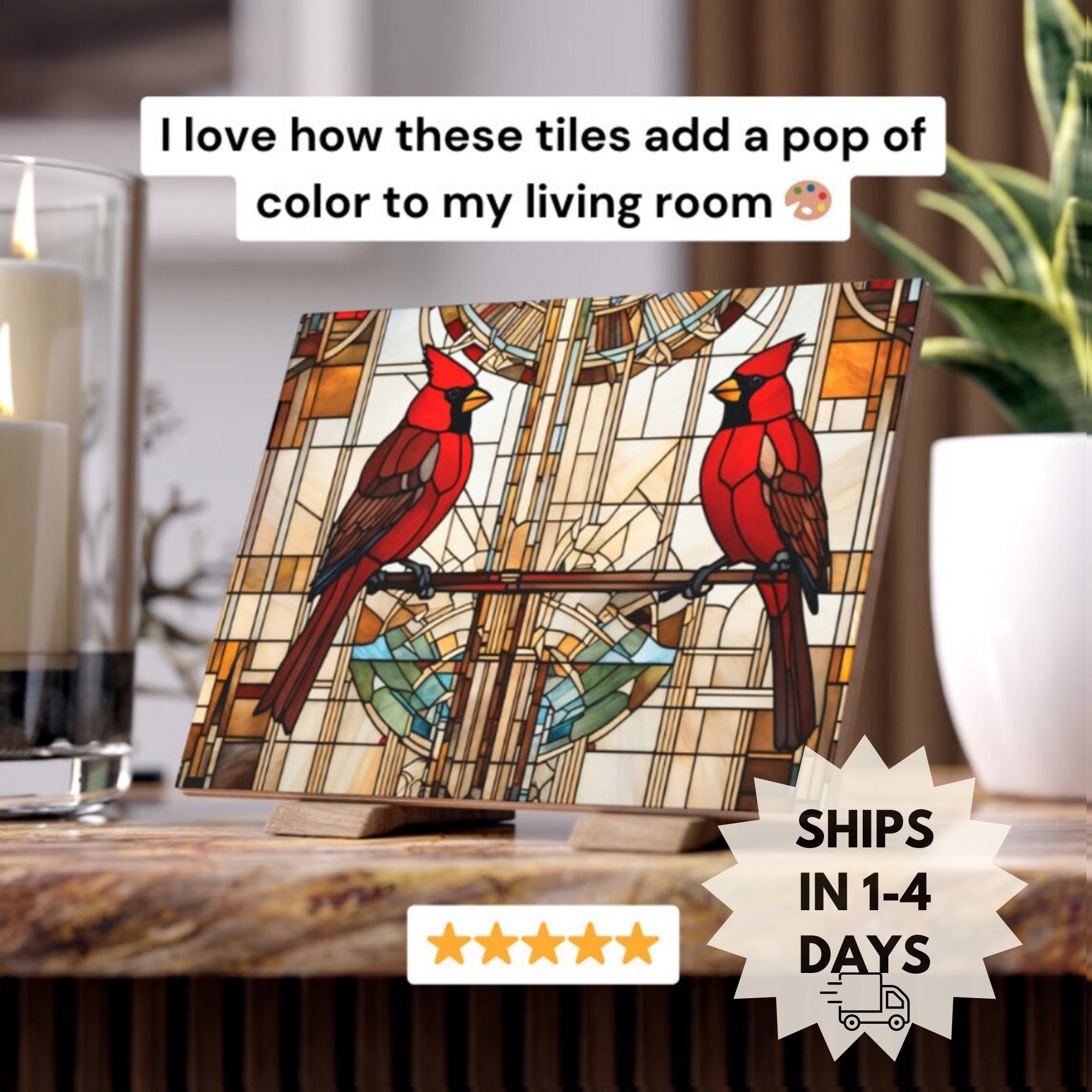 Stained Glass Cardinals Memorial Plaque Ceramic Tile Cardinal Gift for ...
