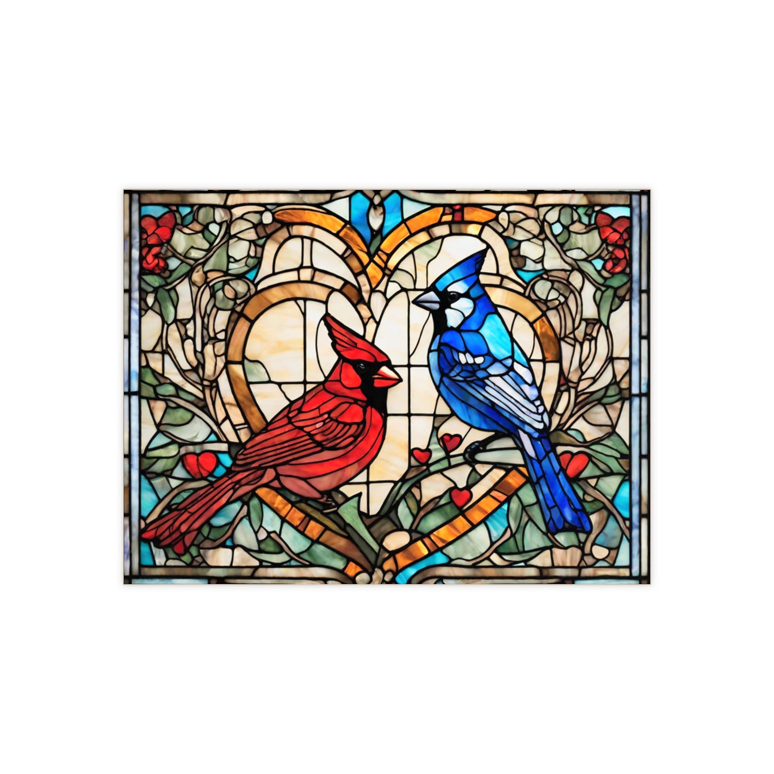Cardinal and Blue Jay Heart Tile: Stained Glass Look Bird Lover Gift - Etsy