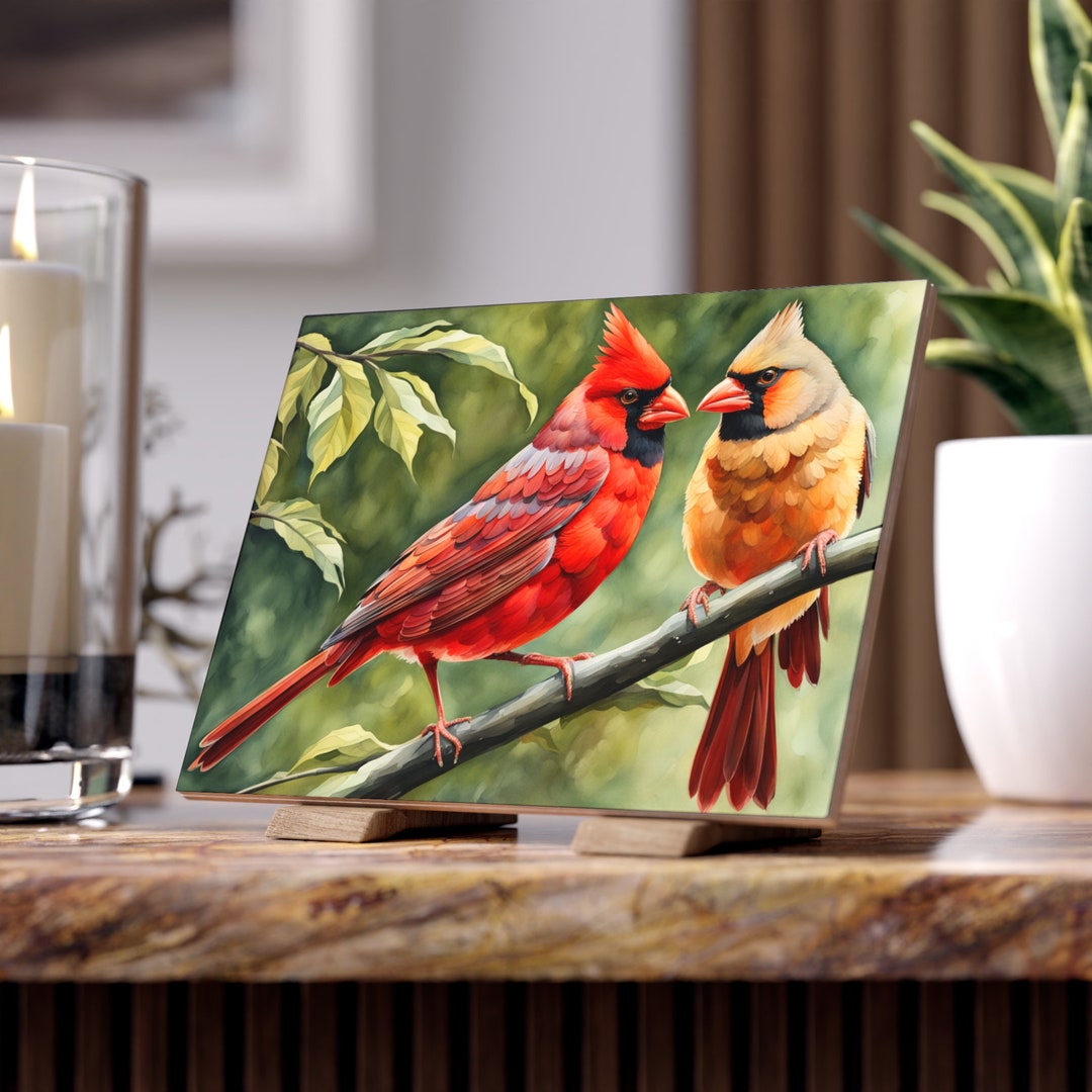 Cardinal Pair Watercolor Tile Gift for Bird Lovers - Red Birds Cardinal ...