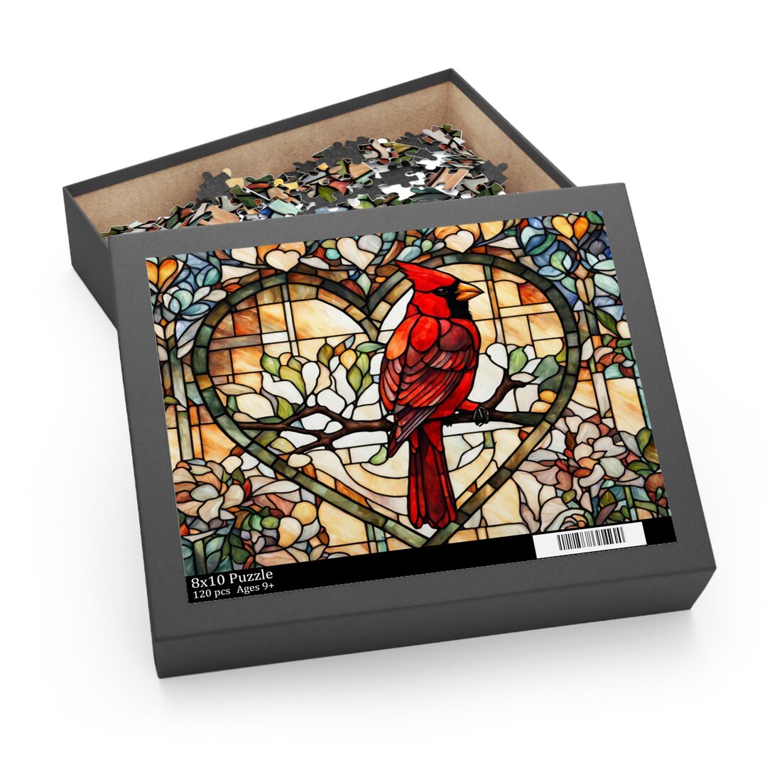 Cardinal Puzzle Stained Glass Heart Design | Great Grandma Gift | Red ...