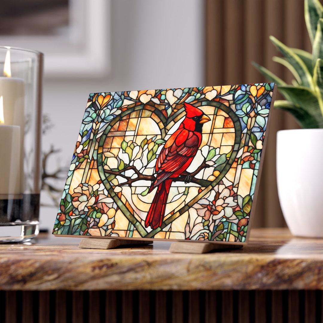Stained Glass-look Cardinal Ceramic Tile: Bird Lover Gift (8x6") - Etsy