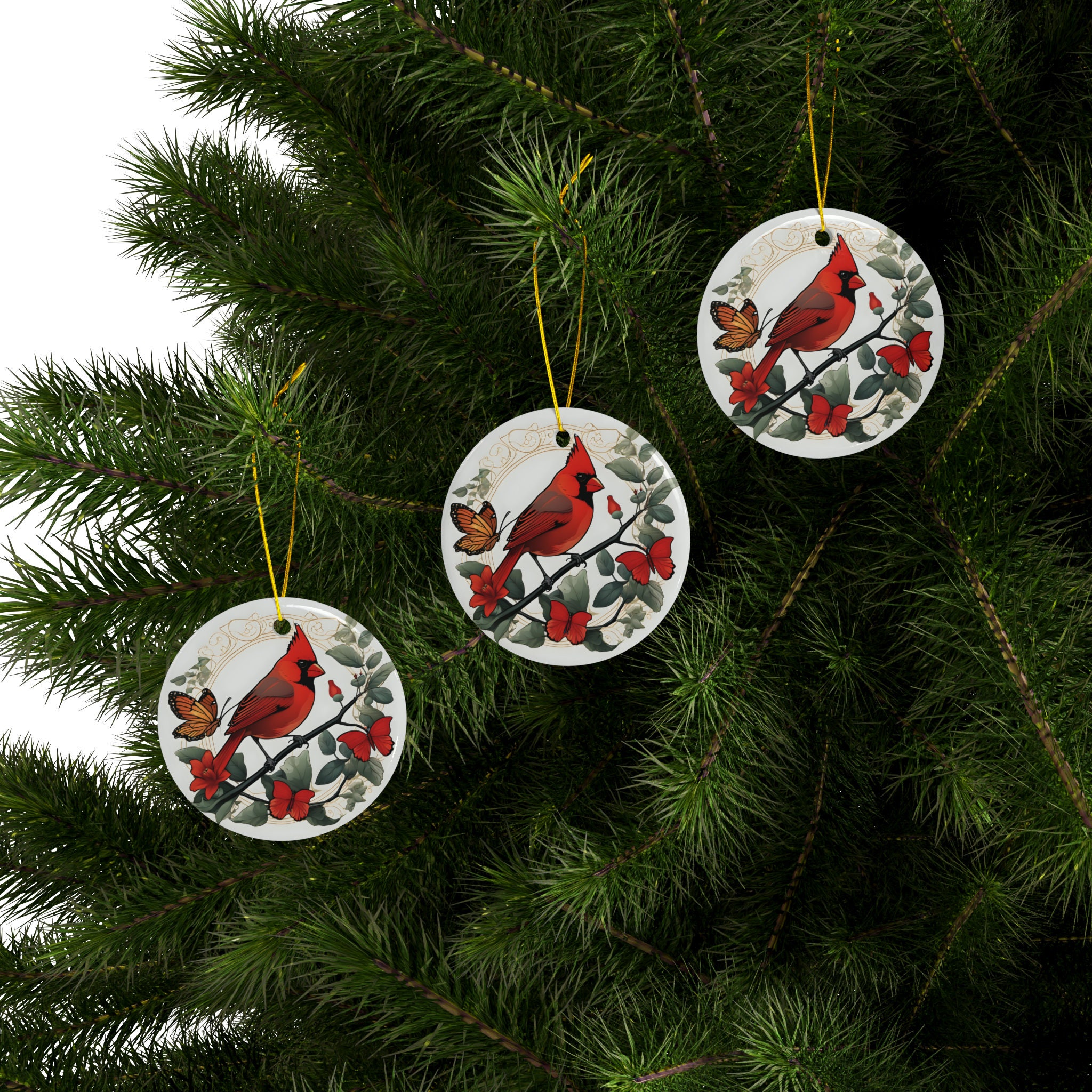 Cardinal and Butterfly Christmas Ornament Ceramic Cardinal - Etsy