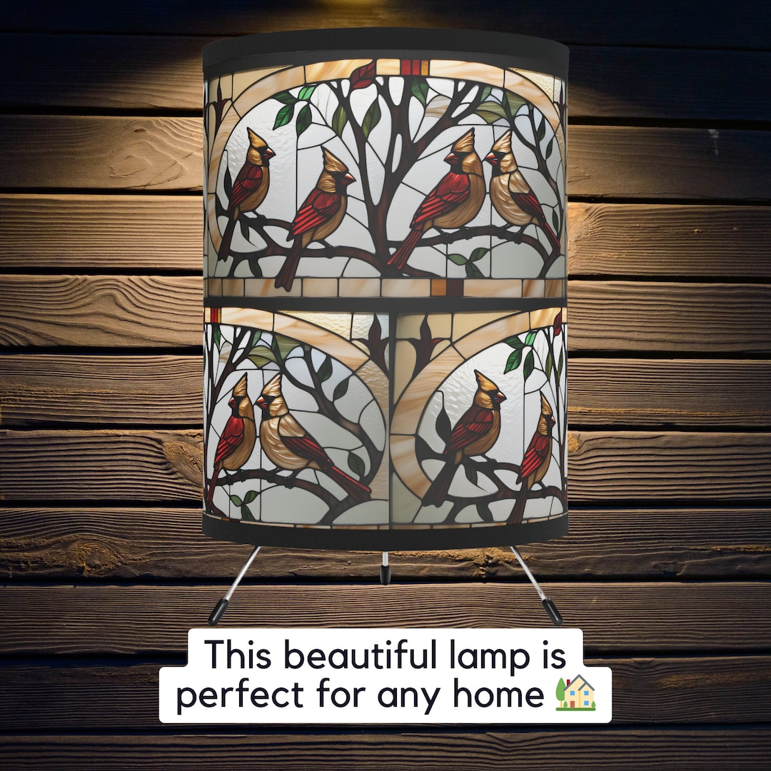 Cardinal Stained Glass Lamp | Unique Small Decorative Cardinal Memorial ...