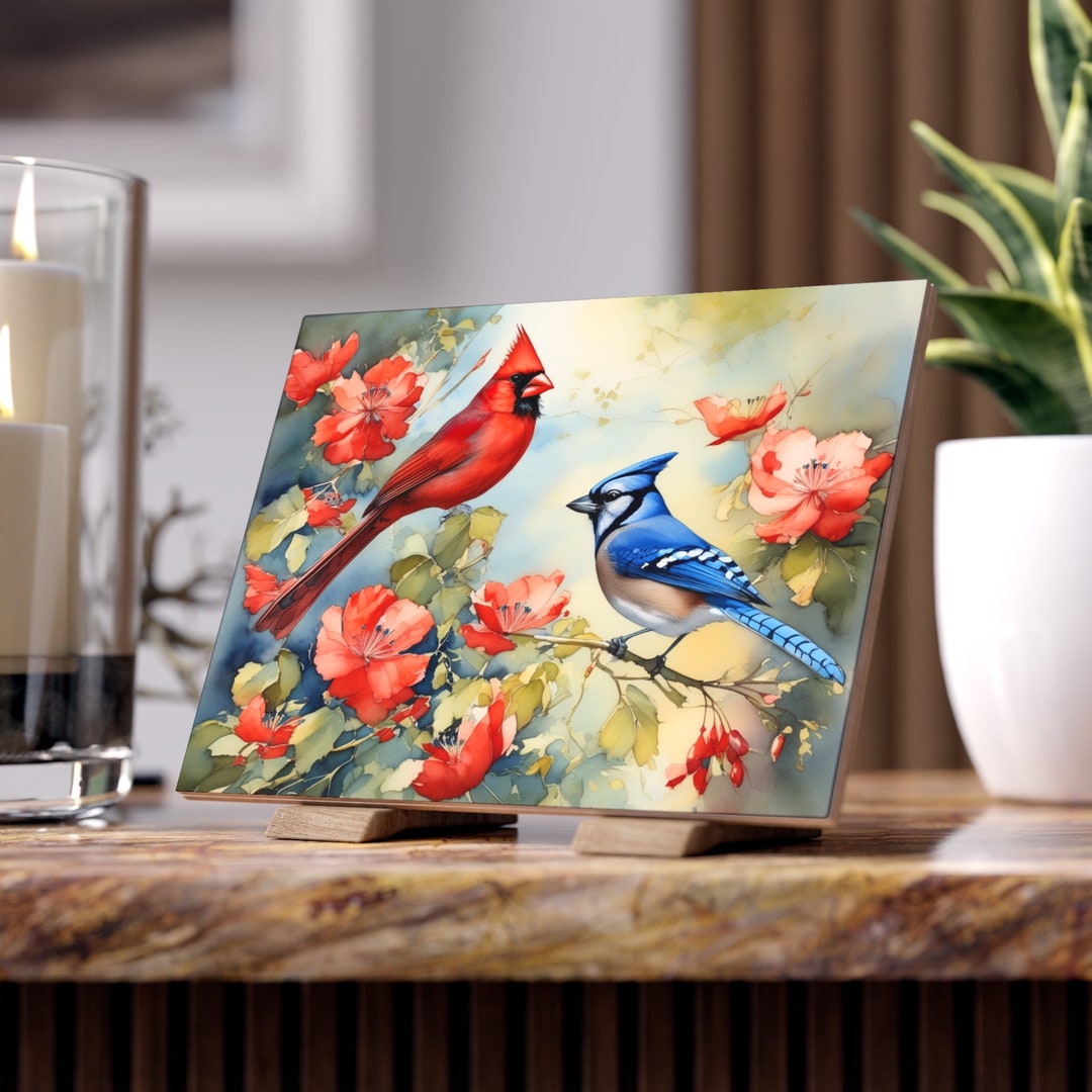 Blue Jay and Cardinal Birds Memorial Gift Home Decor Decorative Ceramic ...