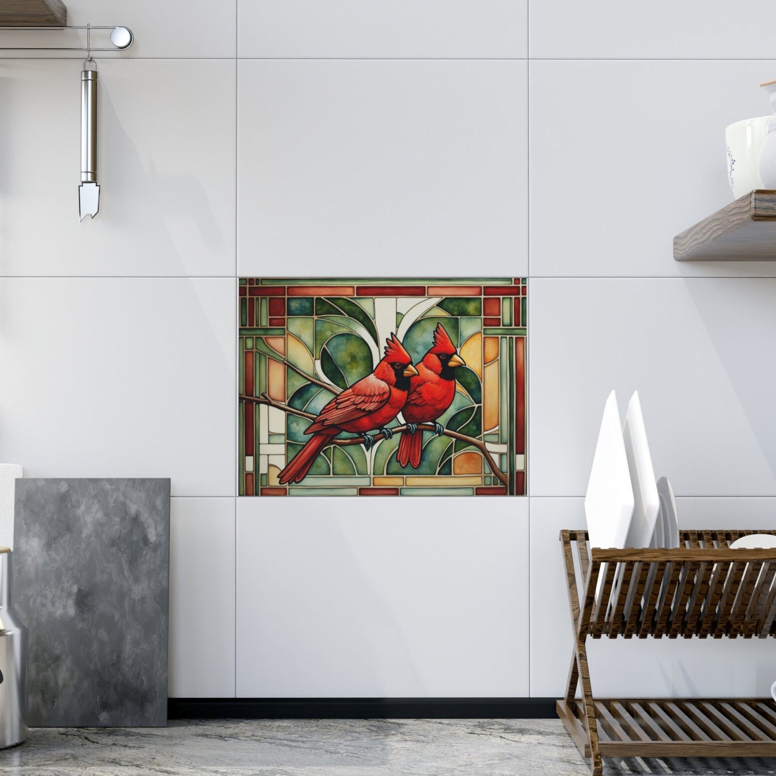 Cardinals Stained Glass Look Tile Gift for Bird Lovers Cardinal Warm ...