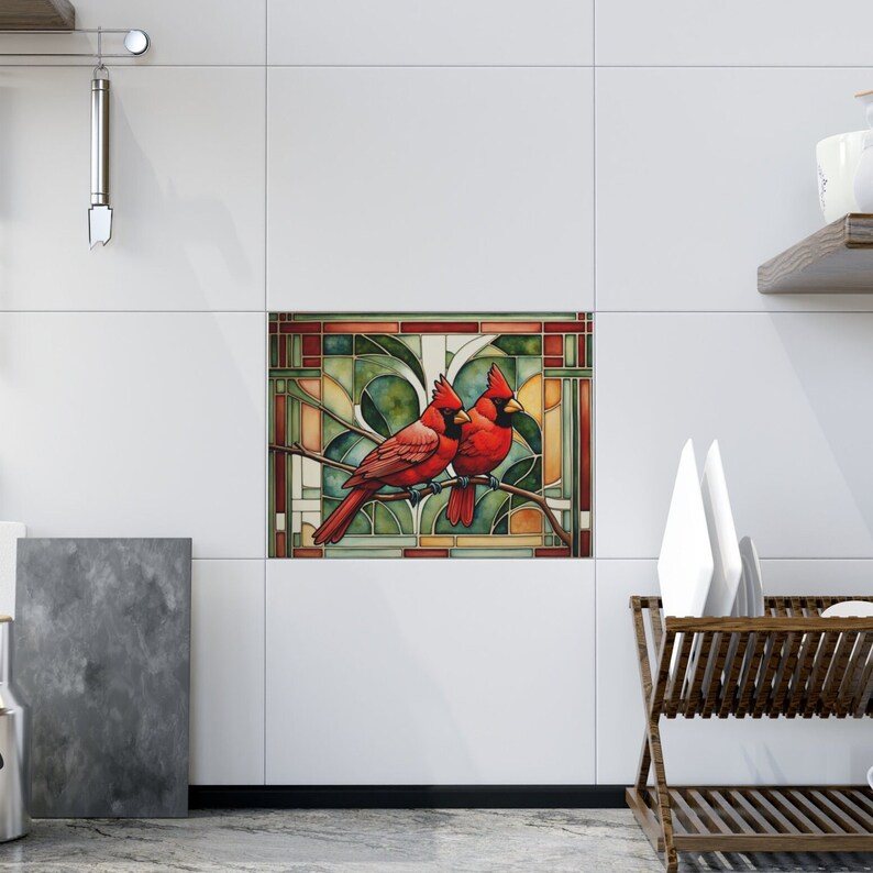 Cardinals Stained Glass Look Tile Gift for Bird Lovers Cardinal Warm ...