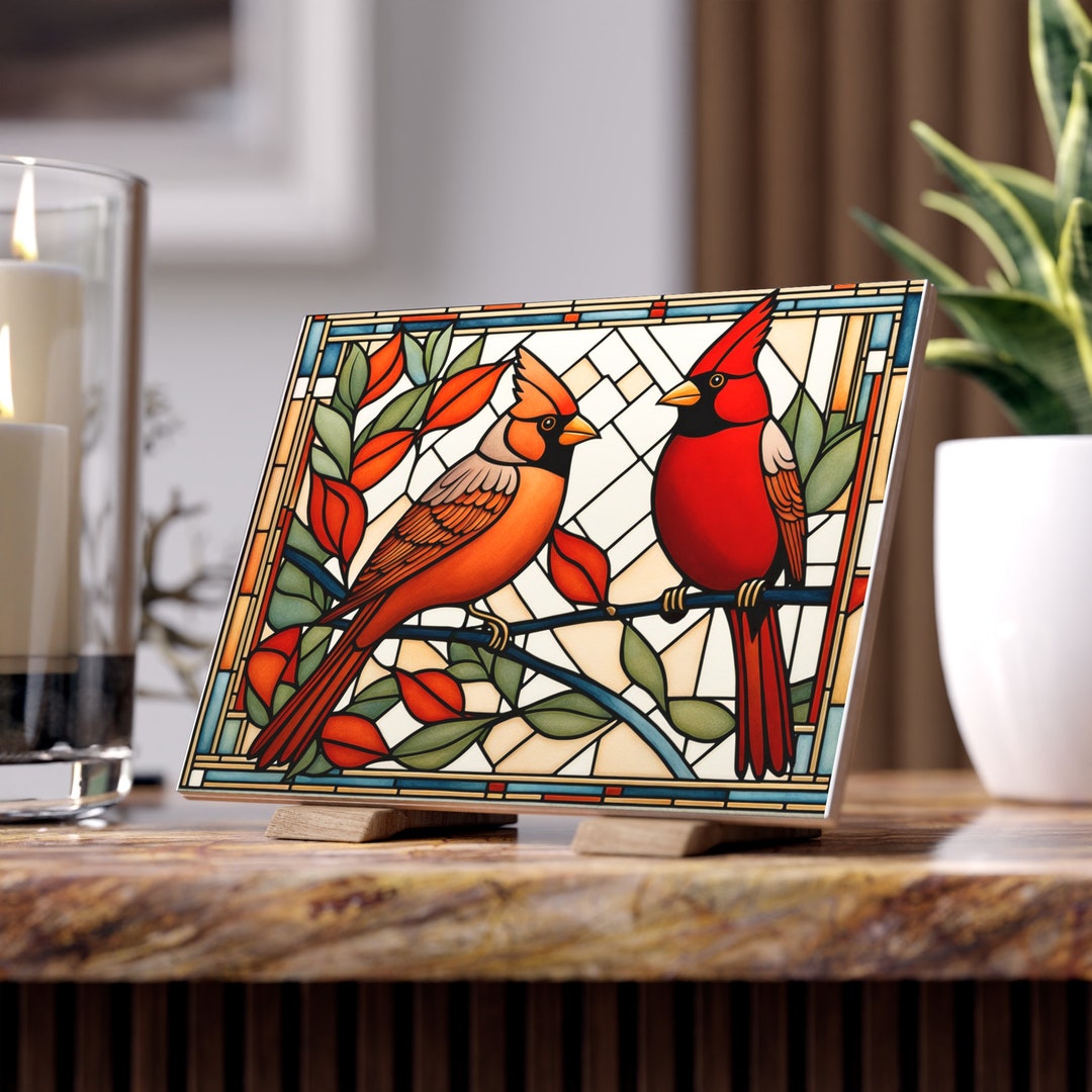 Cardinal Stained Glass Look Tile Gift for Bird Lovers - Cardinal ...