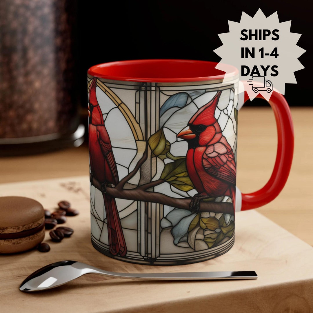 Cardinal Mug Stained Glass Bird Mug | Memorial Gift Coffee Mug for Bird ...