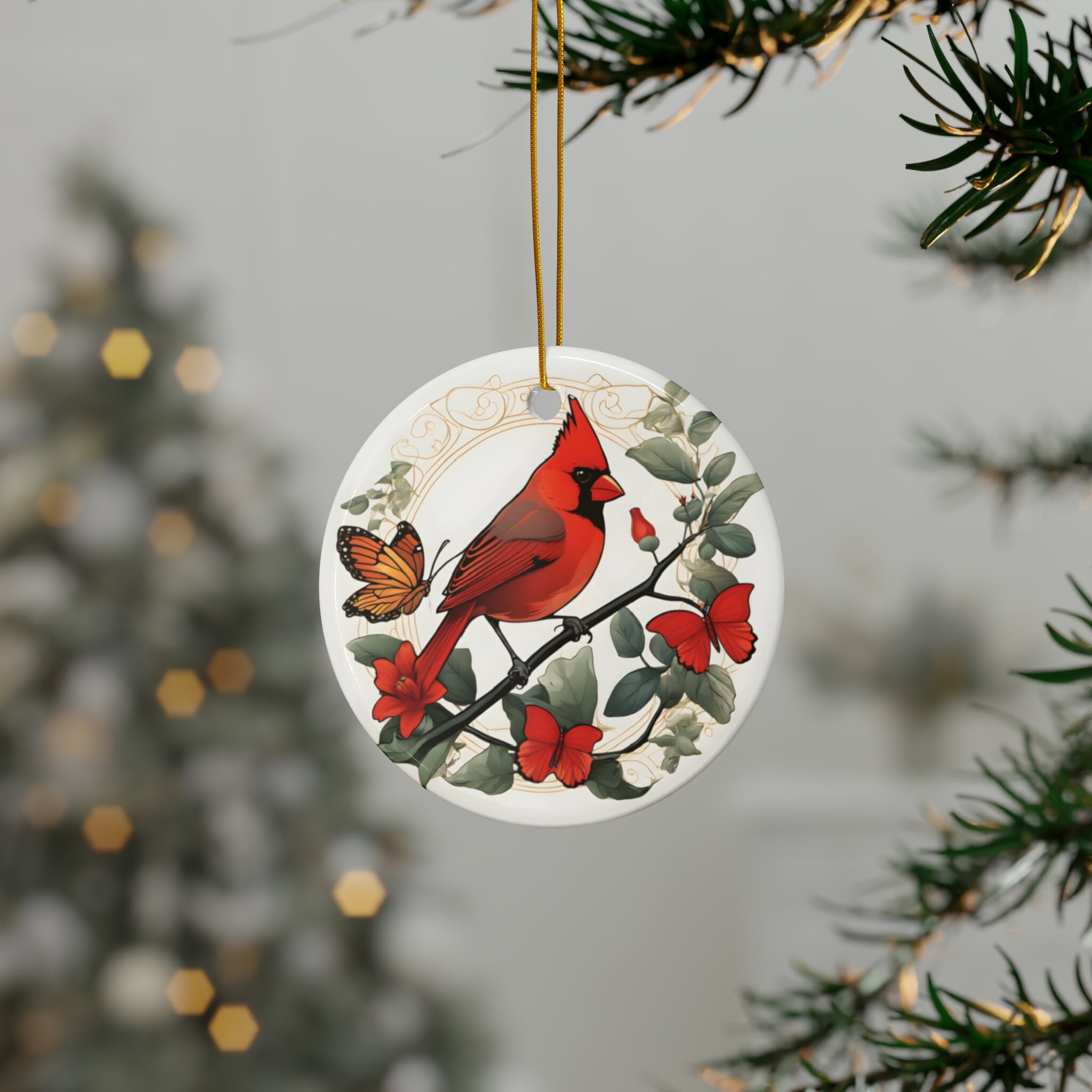 Cardinal and Butterfly Christmas Ornament Ceramic Cardinal - Etsy