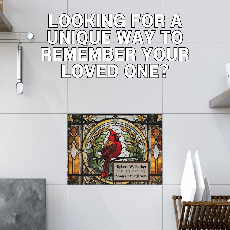 Personalized Stained Glass Cardinal Bird Memorial Plaque Ceramic Tile ...