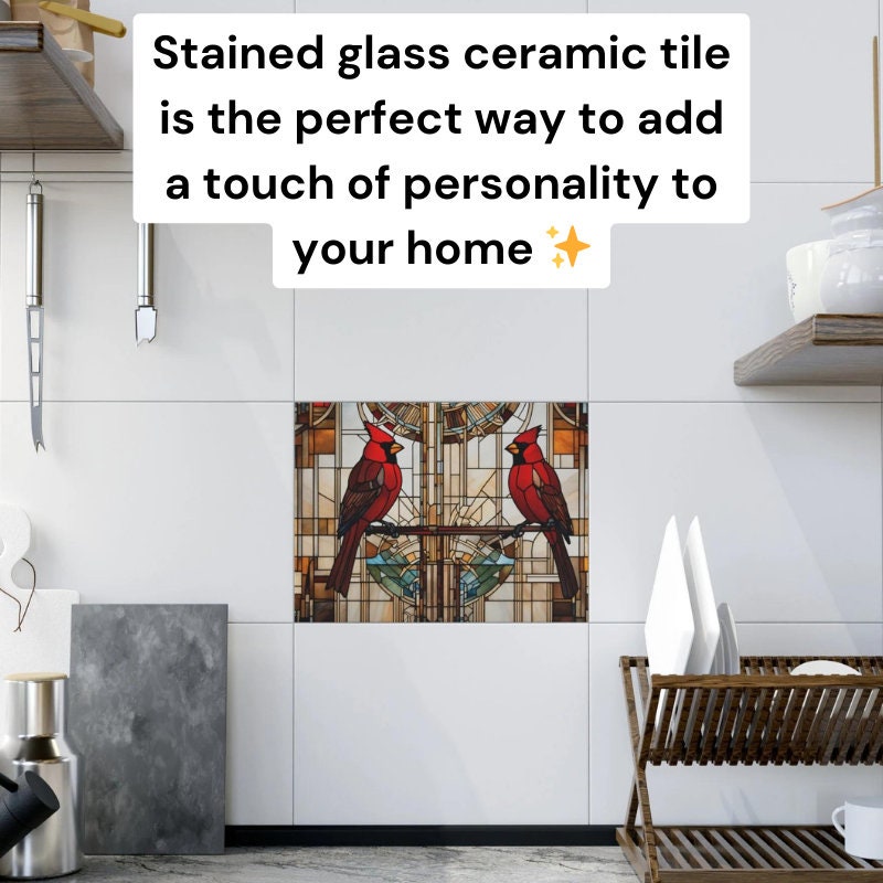 Stained Glass Cardinals Memorial Plaque Ceramic Tile Cardinal Gift for ...