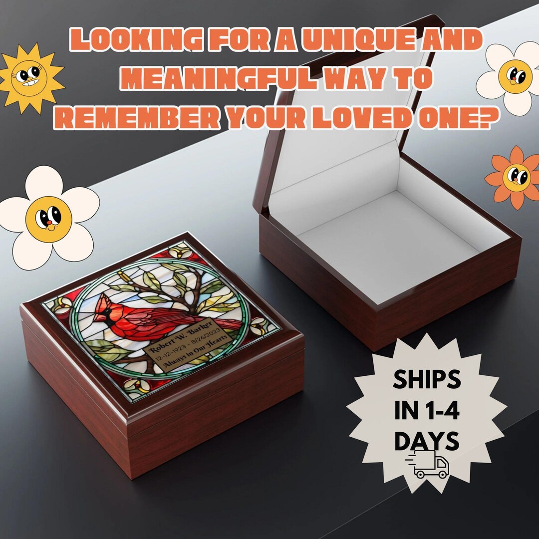 Personalized Cardinal Stained Glass Memorial Box Unique Sympathy Gift ...