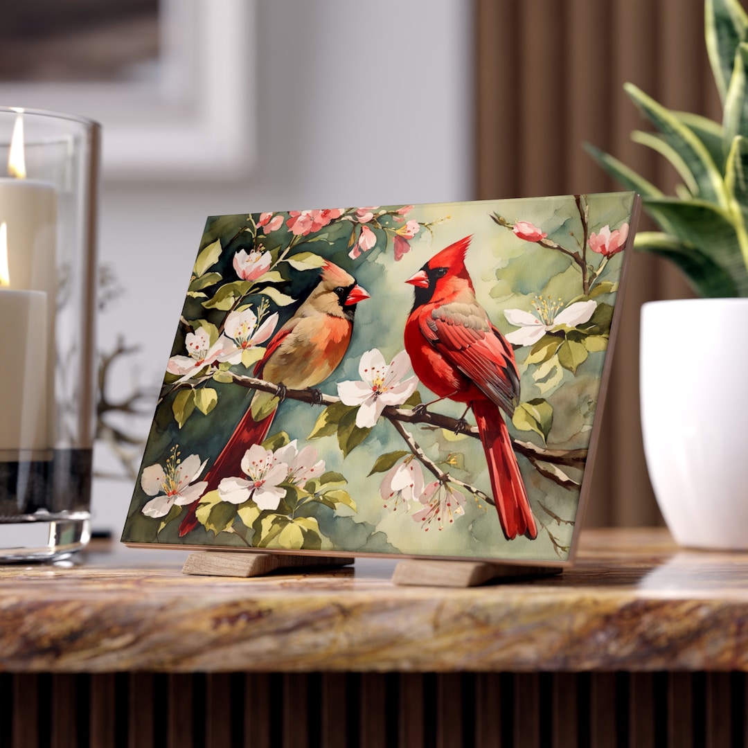 Cardinal Pair Bird Art Print Ceramic Tile Bird Lover Gift | Cherry ...