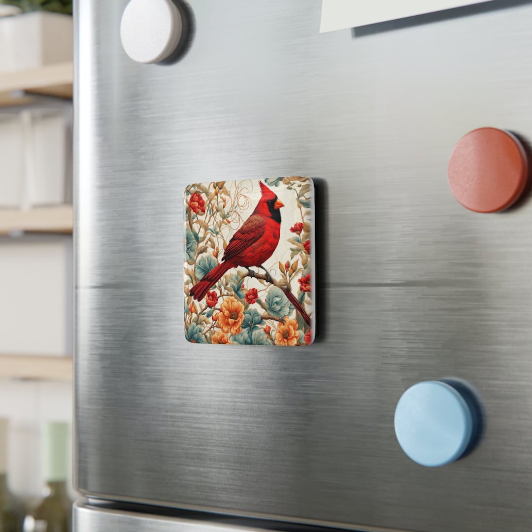 Cardinal Fridge Magnet | 2" Square Cardinals and Wildflowers Magnet ...