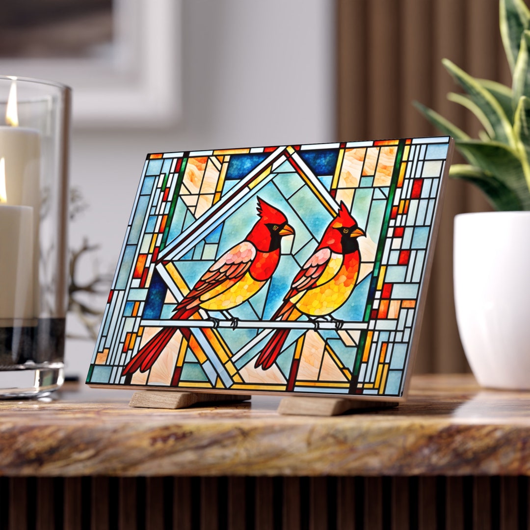 Cardinal Stained Glass Mosaic Tile Gift for Bird Lovers - Cardinal Pair ...