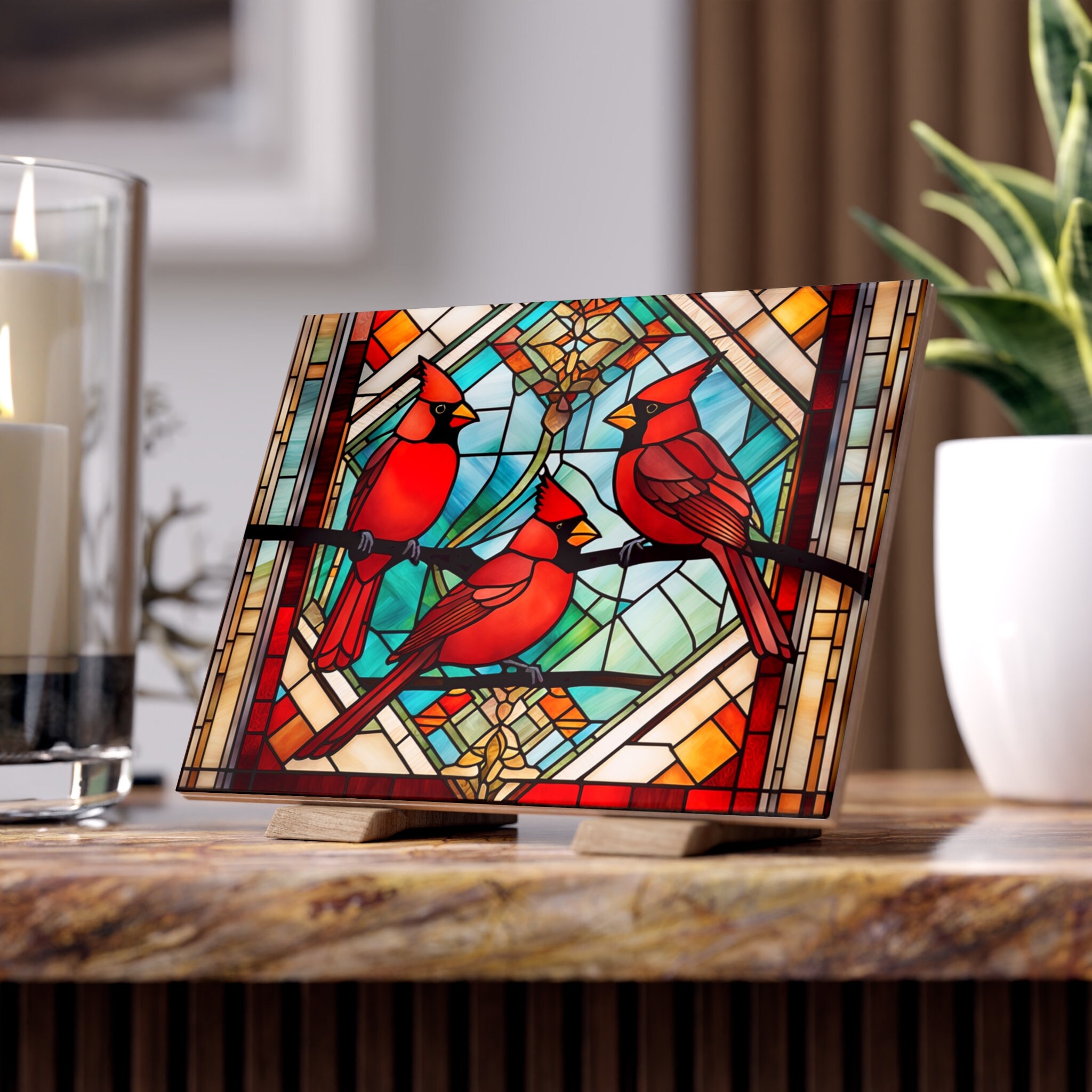 Cardinal Stained Glass Look Bird Tile Gift for Bird Lovers Cardinal ...