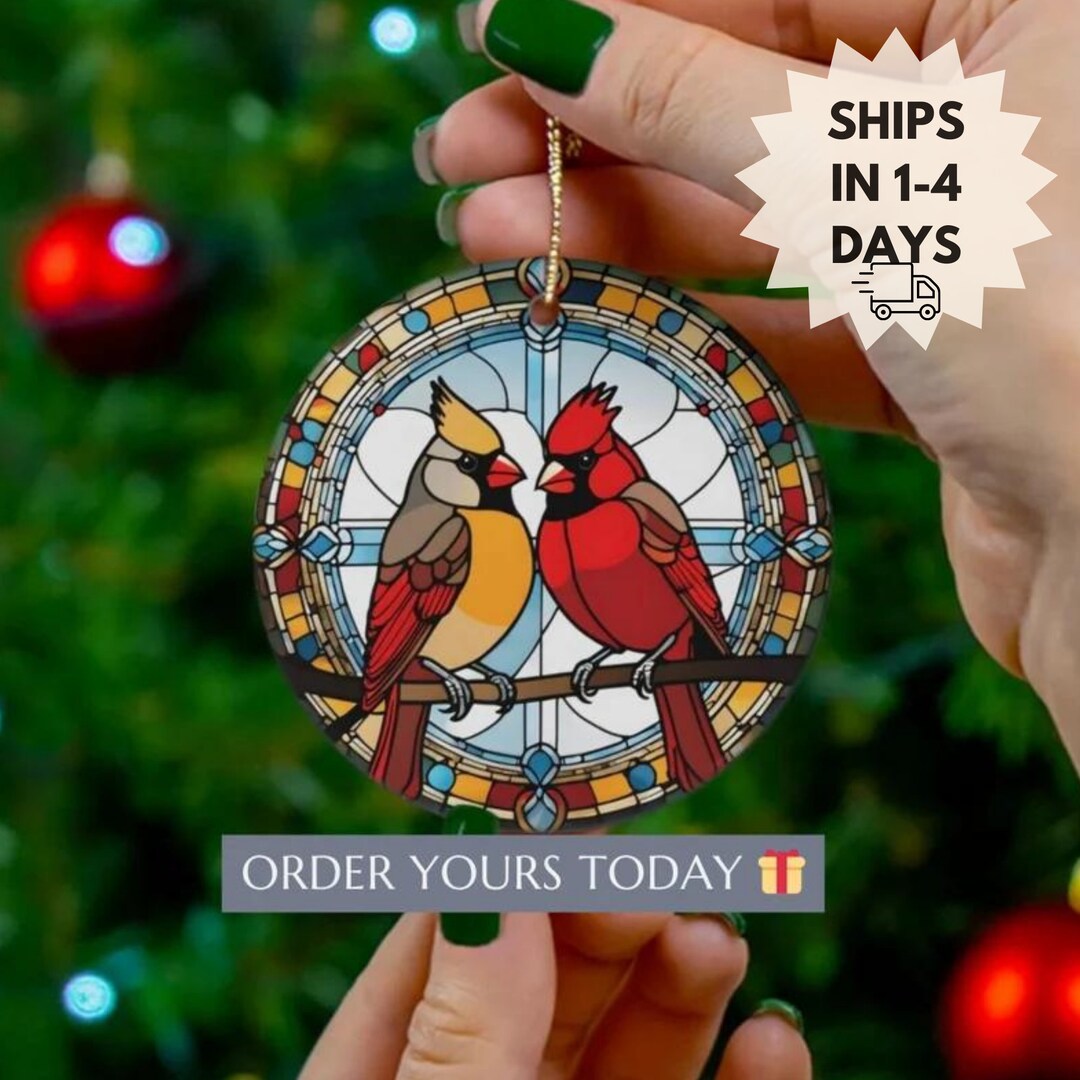 Cardinal Ornament - Stained Glass Cardinal Pair Ceramic Ornament, 4 ...