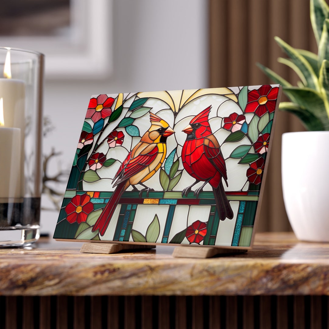 Cardinal Stained Glass-look Ceramic Tile Art Print Bird Lover Gift ...