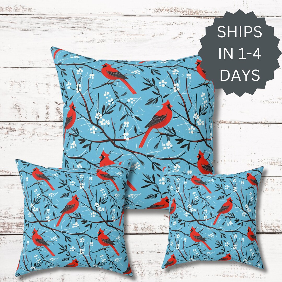 Decorative Cardinal Throw Pillow - 4 Sizes Modern Farmhouse Shabby Chic ...