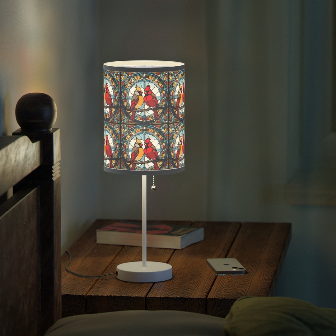 Cardinal Nightstand Lamp | Stained Glass Look Table Lamp | Farmhouse ...