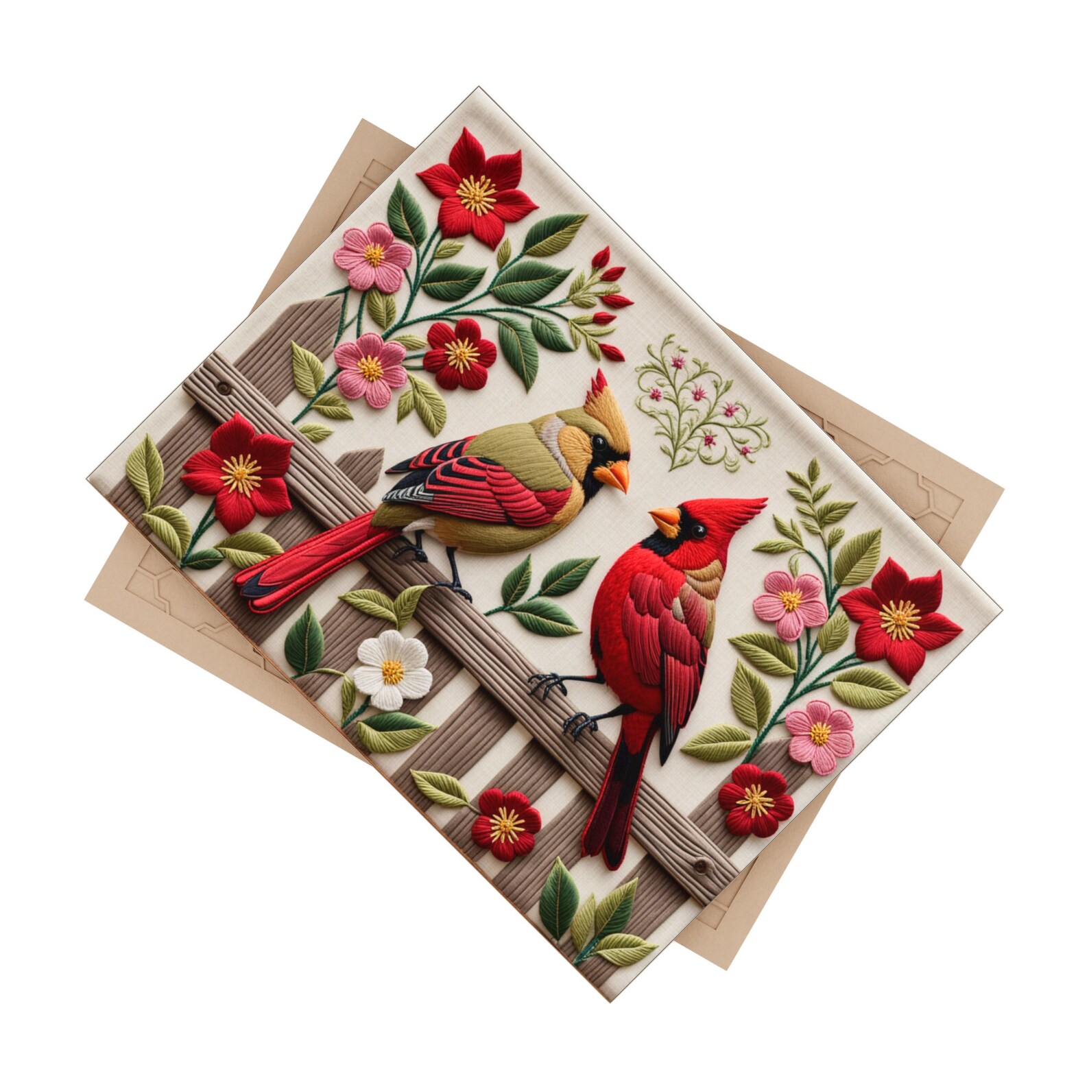 Embroidered-look Cardinal Ceramic Tile Art Print: Bird Lover Gift - Etsy