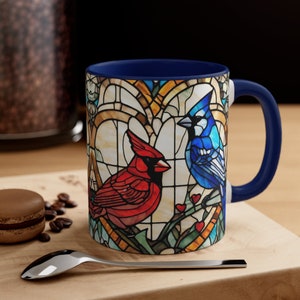 Cardinal and Bluejay Mug Stained Glass Bird Mug | Gift Coffee Mug for ...