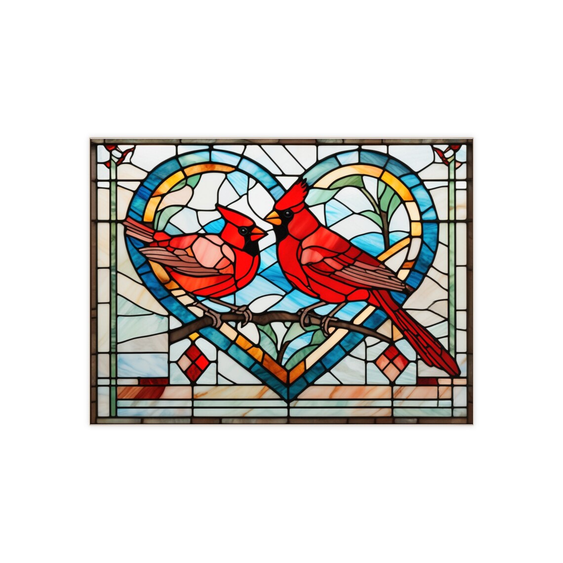 Cardinal Pair Stained Glass Heart Gift for Bird Lovers - Etsy