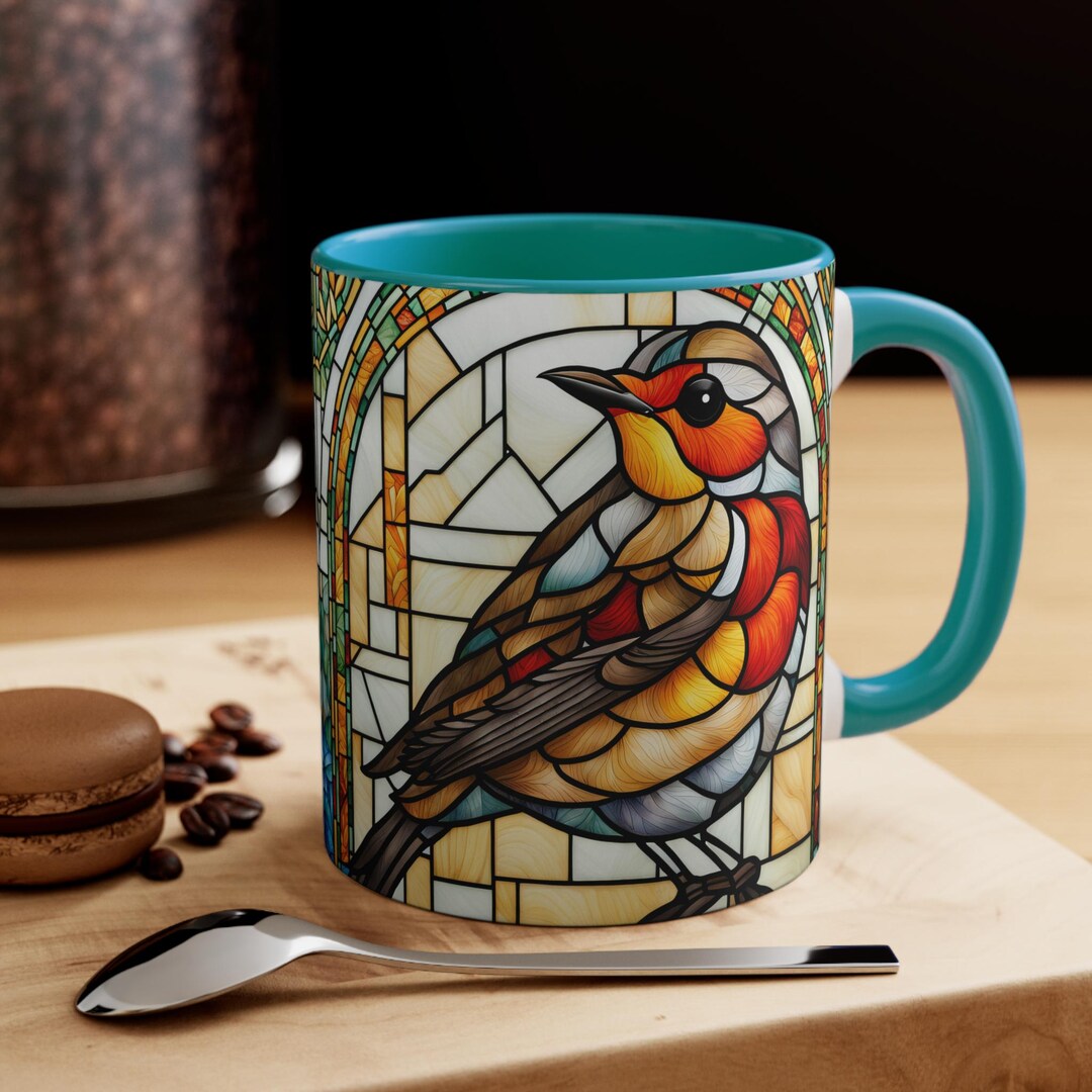 Robin Mug Stained Glass Bird Mug | Memorial Gift Coffee Mug for Bird ...