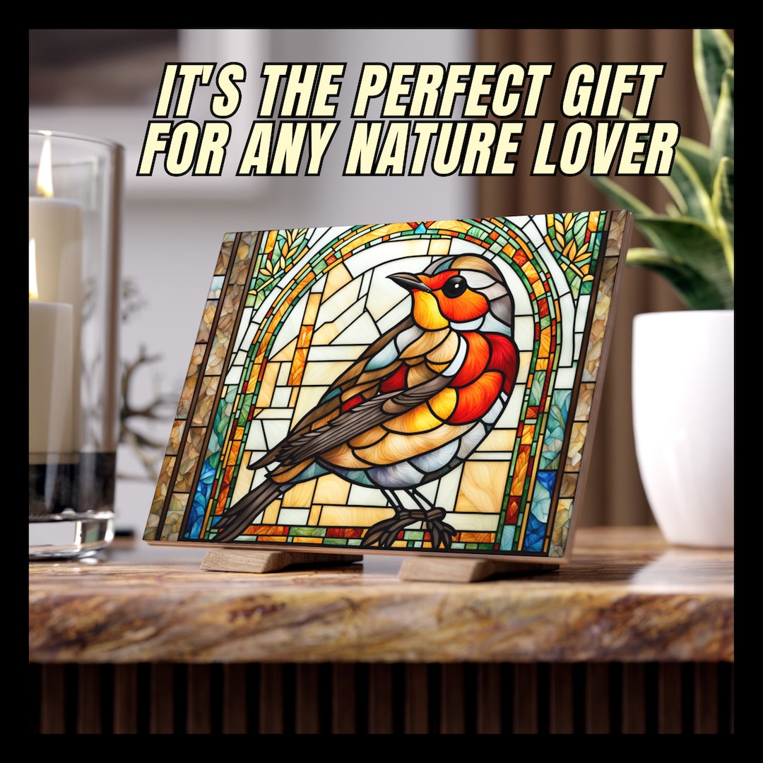 Stained Glass Robin Bird Decorative Ceramic Garden Tile | Bird Lover ...